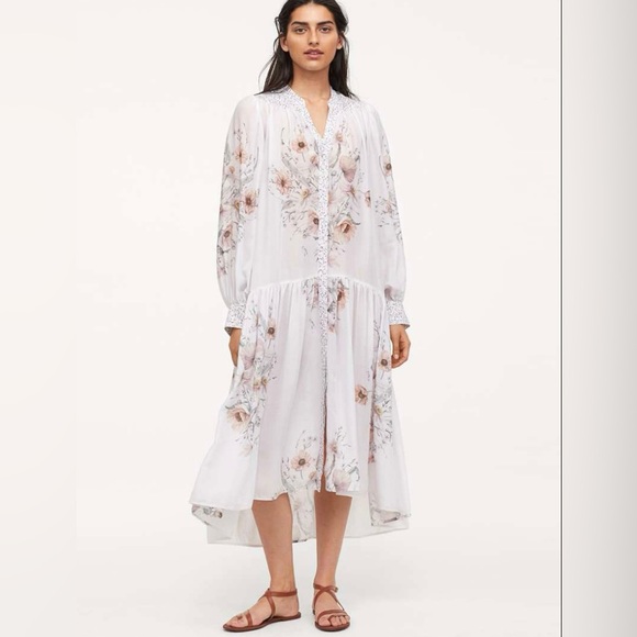 H M Dresses Hm Boho Floral Midi Dress Button Down Long Sleeve